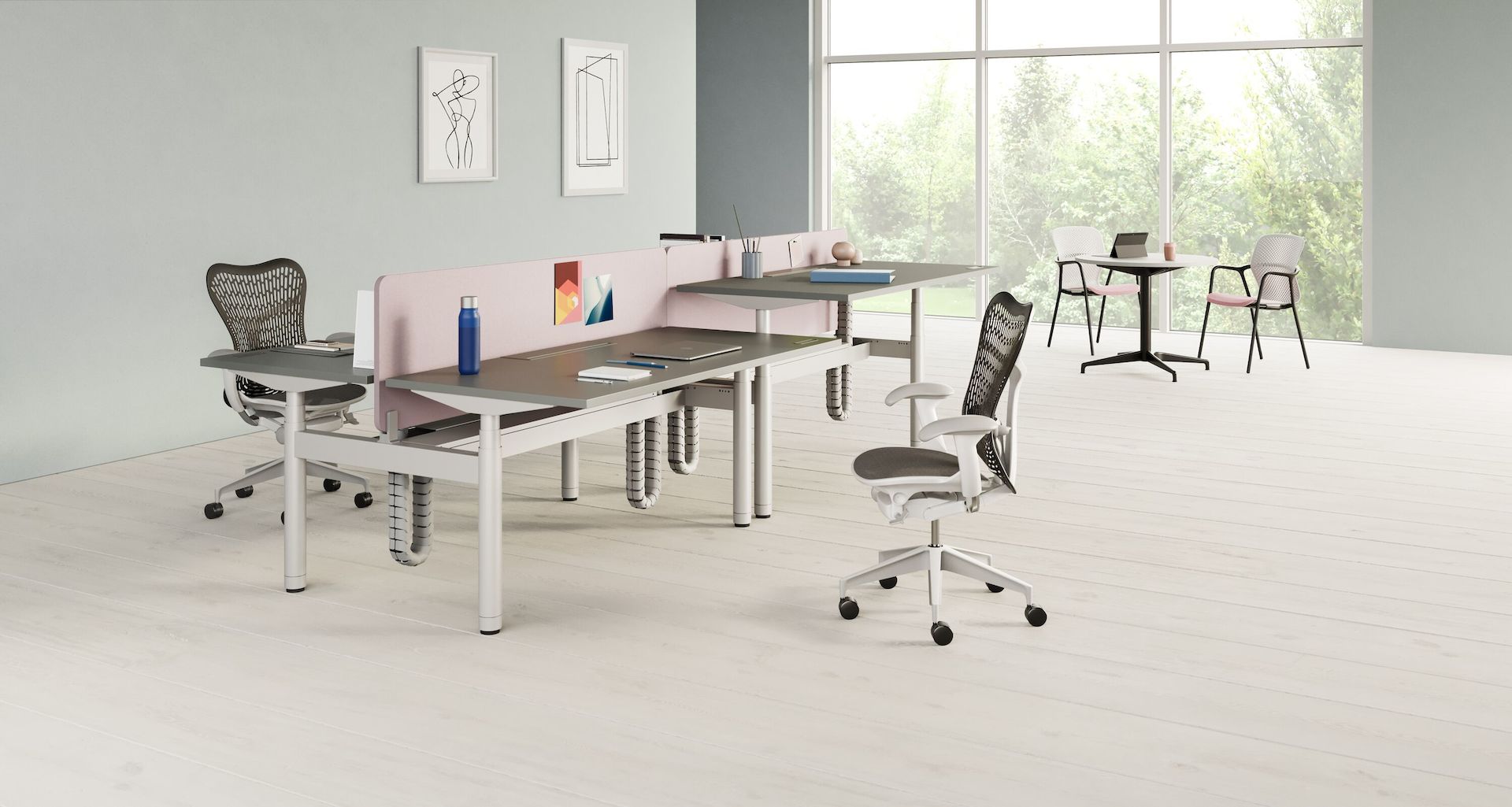 Ratio Height Adjustable Desks, with Mirra 2 Chairs - Herman Miller
